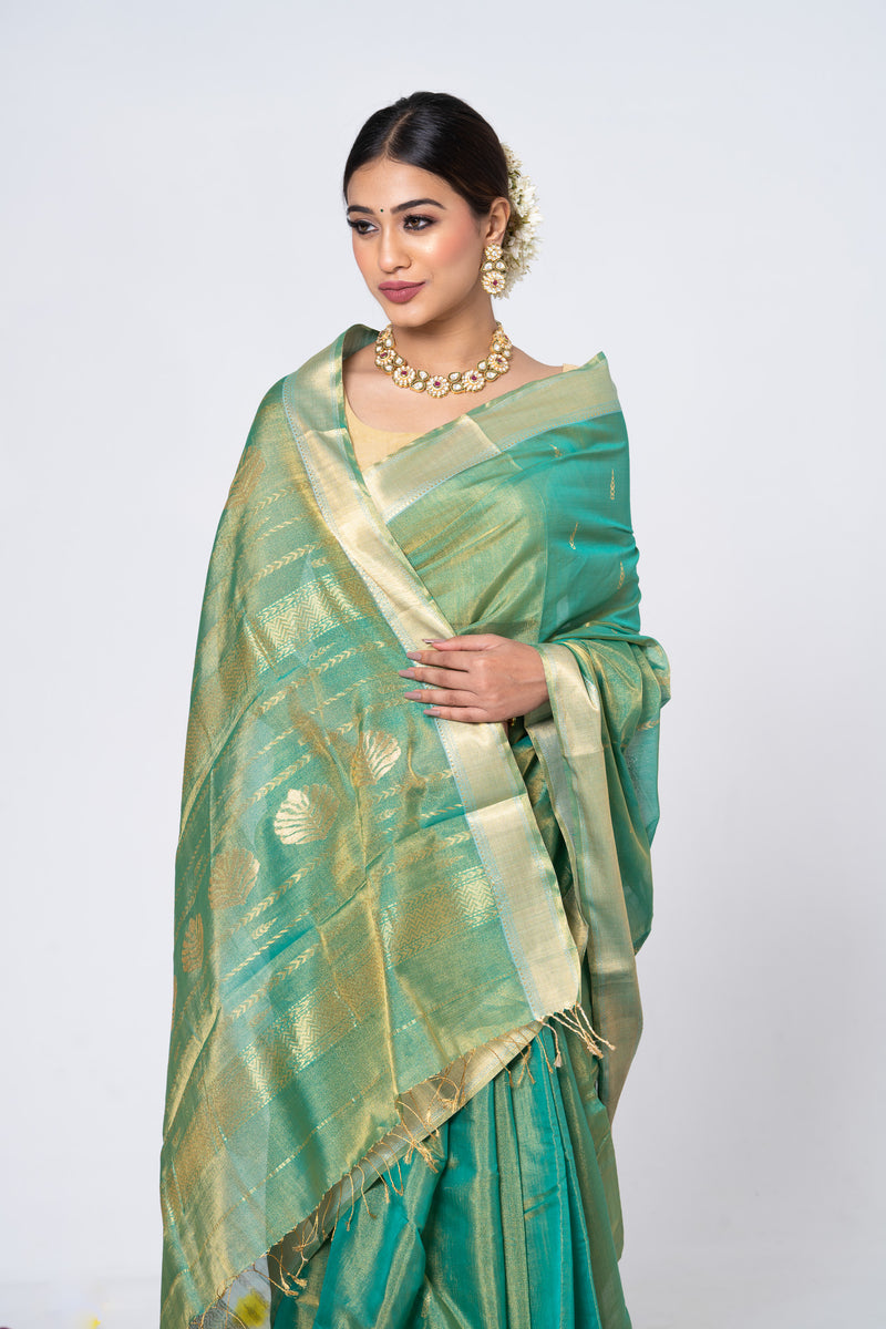 Turquoise Tissue Saree - Buy Online India – Varanane Sarees